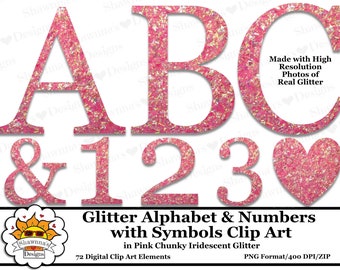 Green Chunky Iridescent Glitter Alphabet, Numbers & Symbols Clipart - Etsy