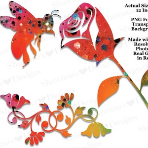 Neon Rainbow Glitter Resin Flower Shapes Clipart Overlays Design ...