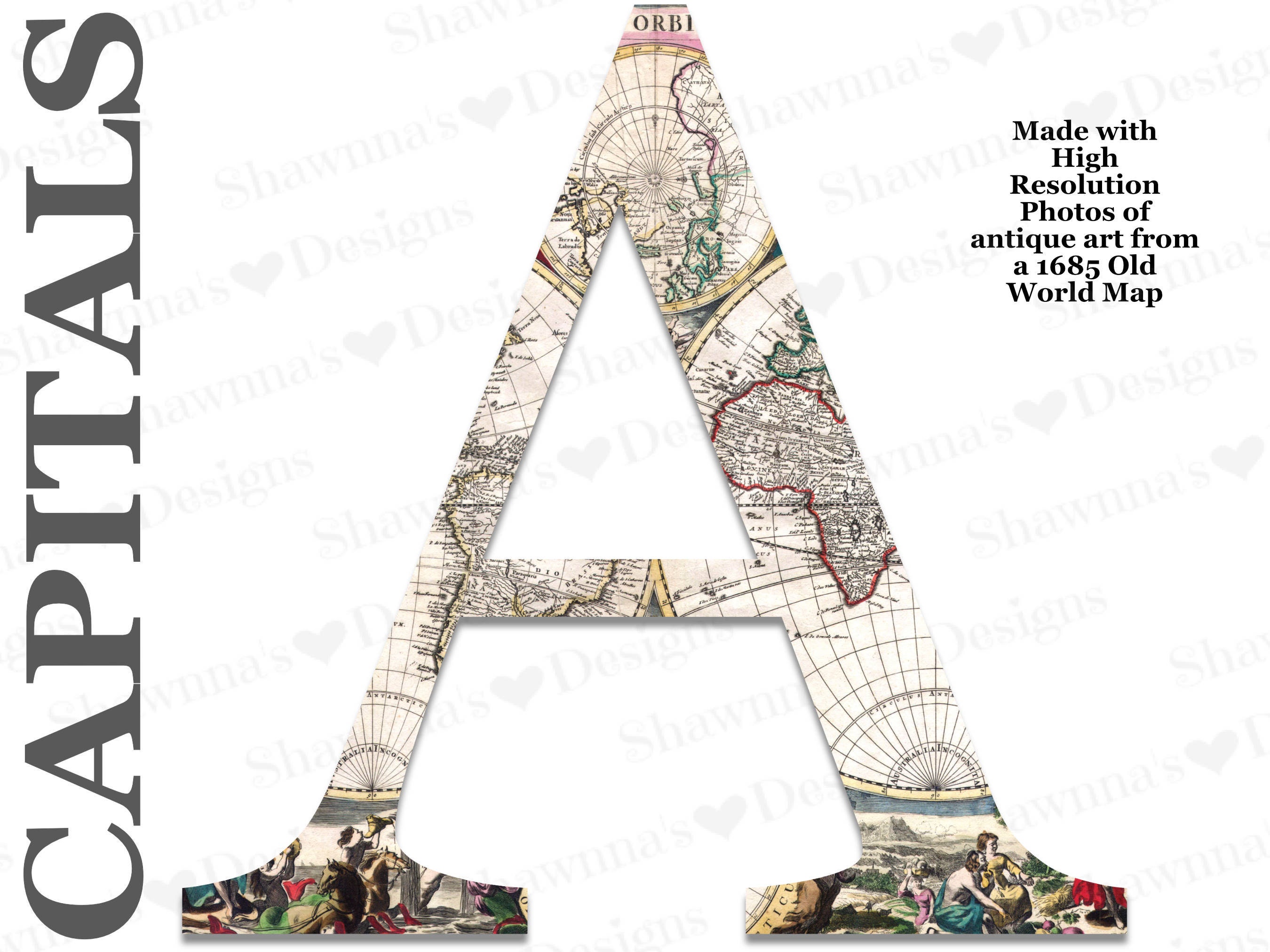 Old World Map From 1685 Alphabet, Numbers & Symbols Clipart Overlays ...