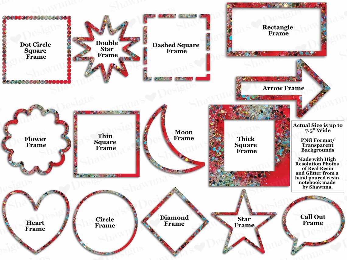 Red Resin Glitter Frame Overlays – 28 Digital Clipart Elements - Etsy