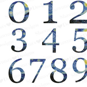 Van Gogh Starry Night Alphabet, Numbers & Symbols Clipart Overlays ...