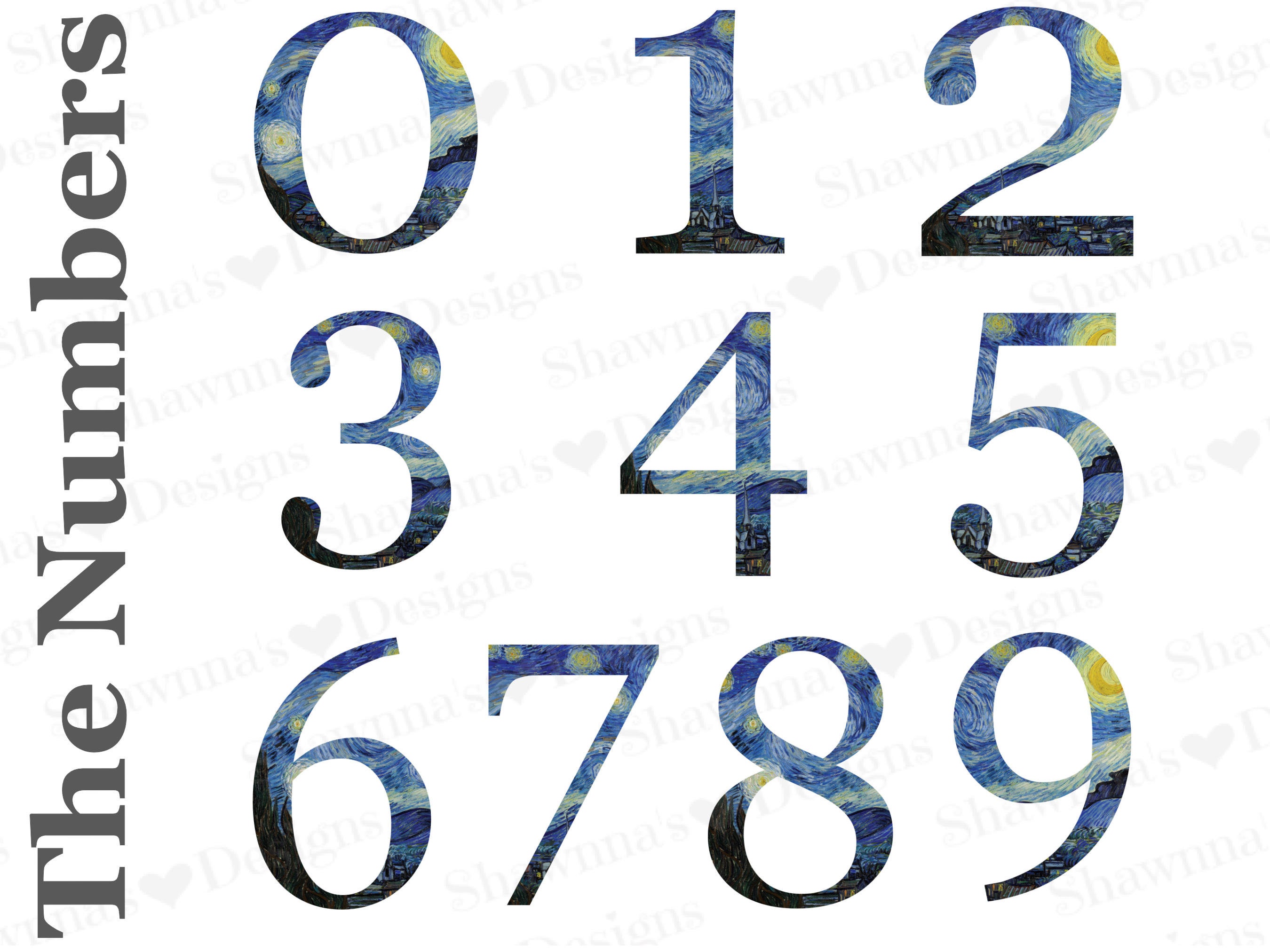 Van Gogh Starry Night Alphabet, Numbers & Symbols Clipart Overlays ...