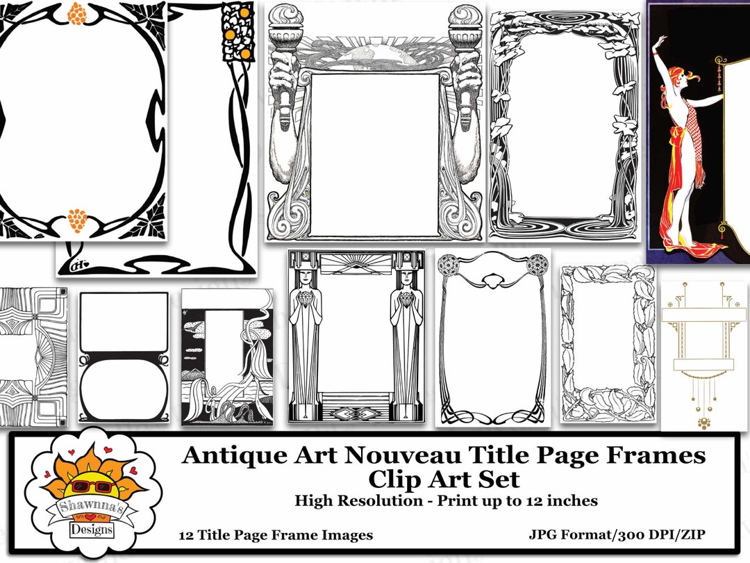 Antique Art Nouveau Title Page Frames - Clip Art Set - KDP Bundle - Etsy
