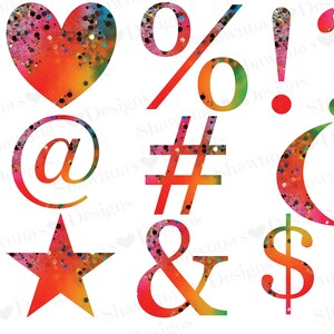 Neon Rainbow Glitter Resin Alphabet, Numbers & Symbols Clipart Overlays ...