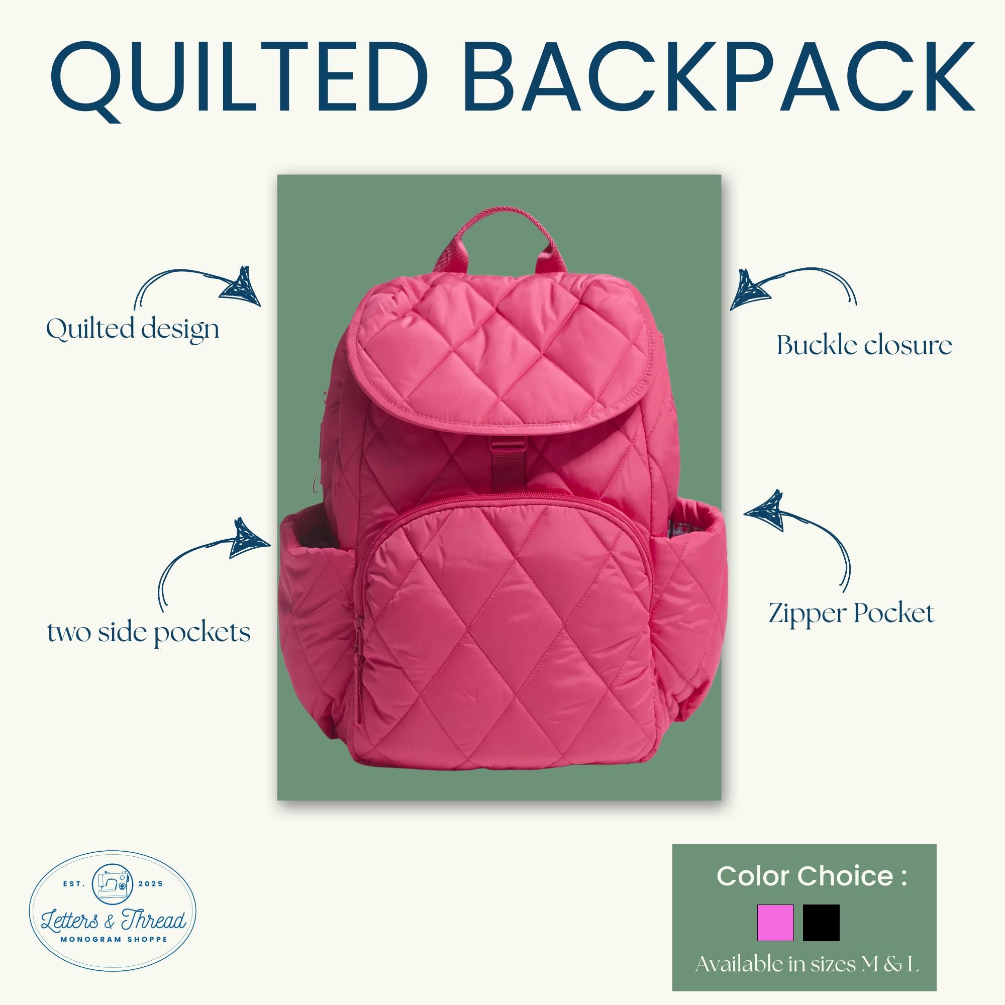 Vera Bradley Personalized Monogram Quilted Backpack - Etsy