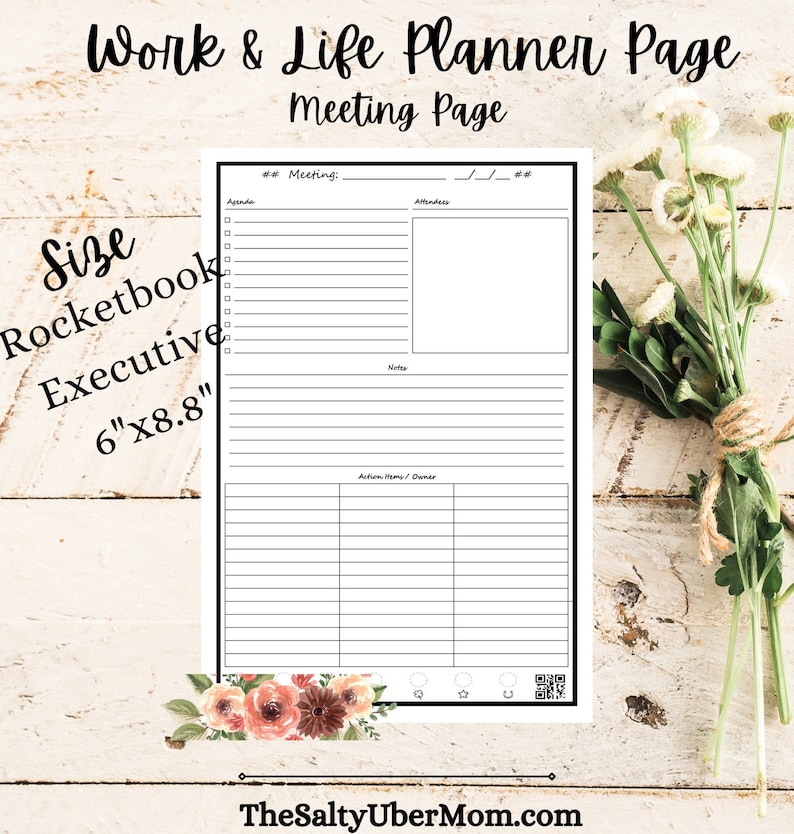 Meeting Page With Notes and Action Items for Rocketbook Planner Digital ...