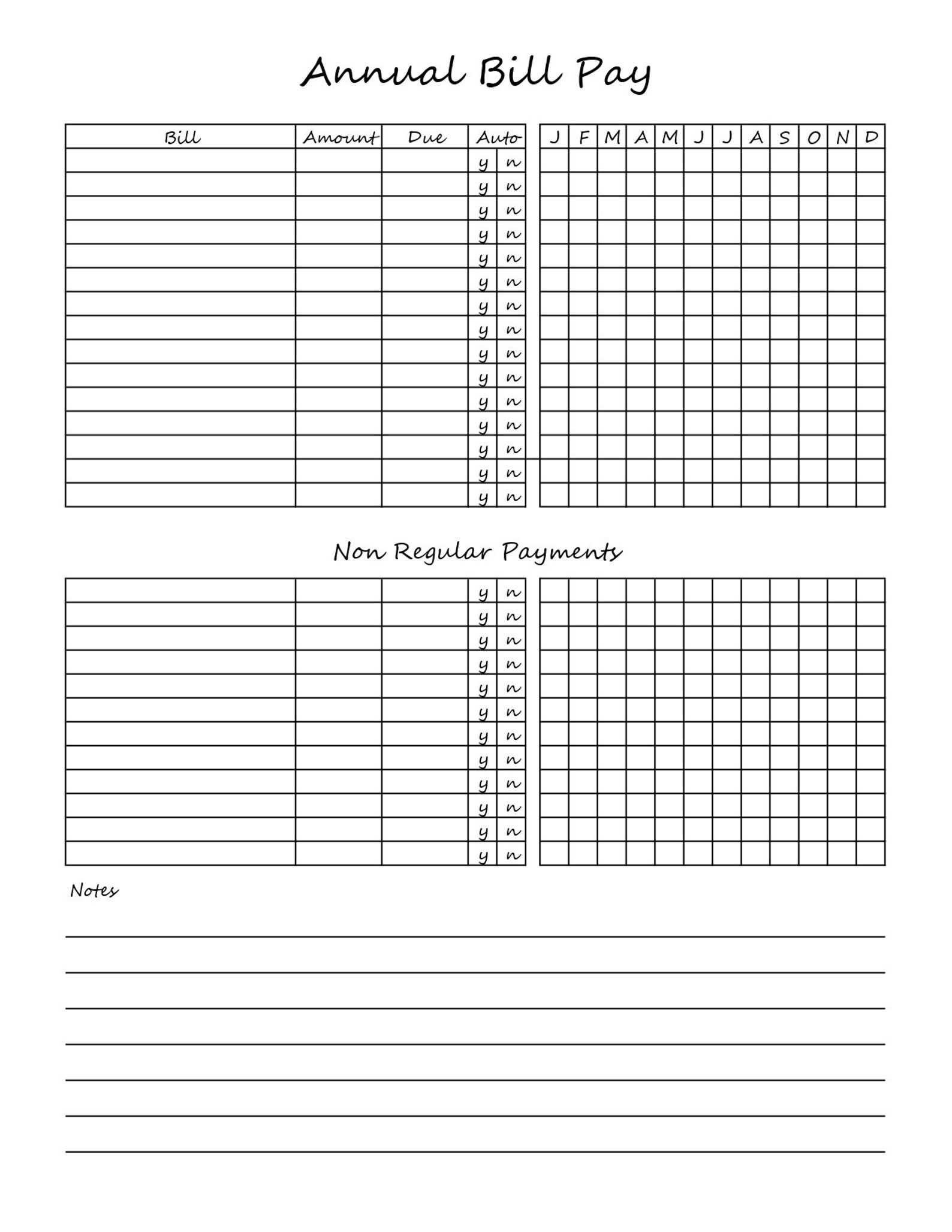 Annual Bill Pay Sheet Digital Download Journal Page - Etsy