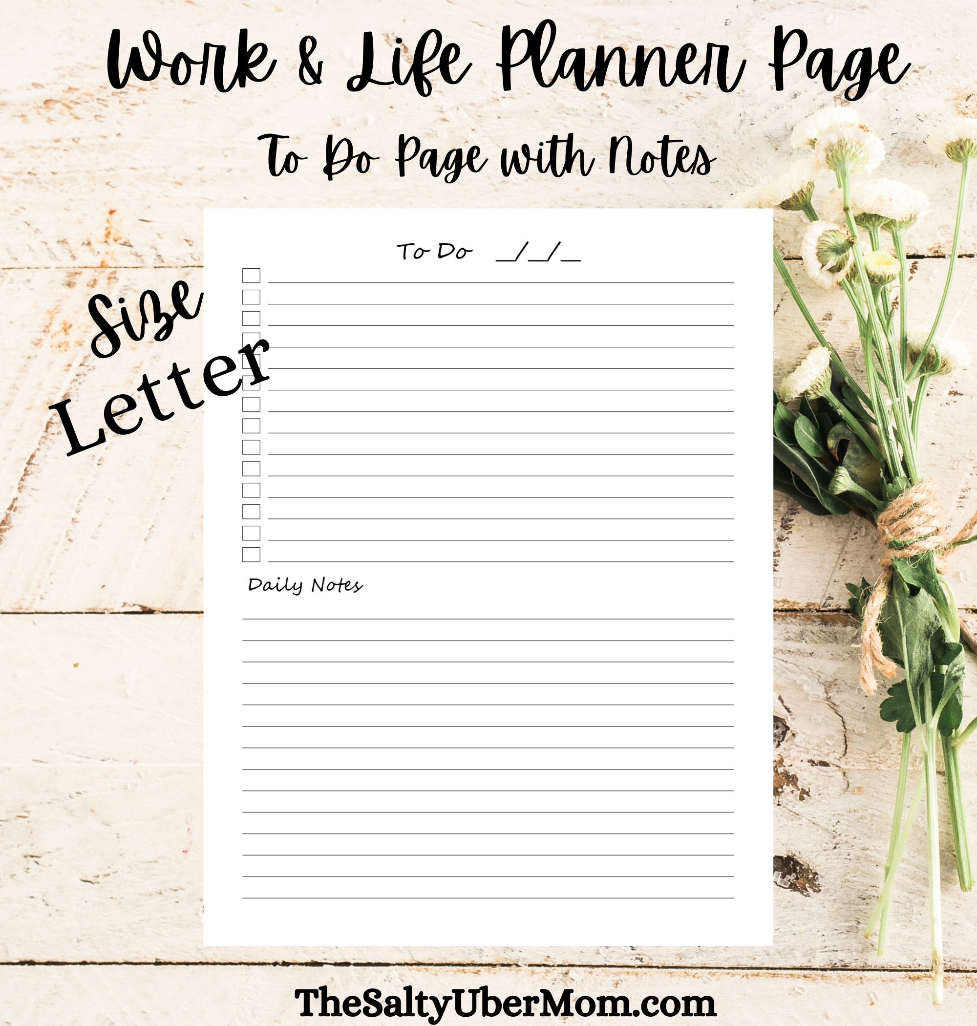 Weekly to Do Page With Daily Notes Digital Download Journal Page - Etsy