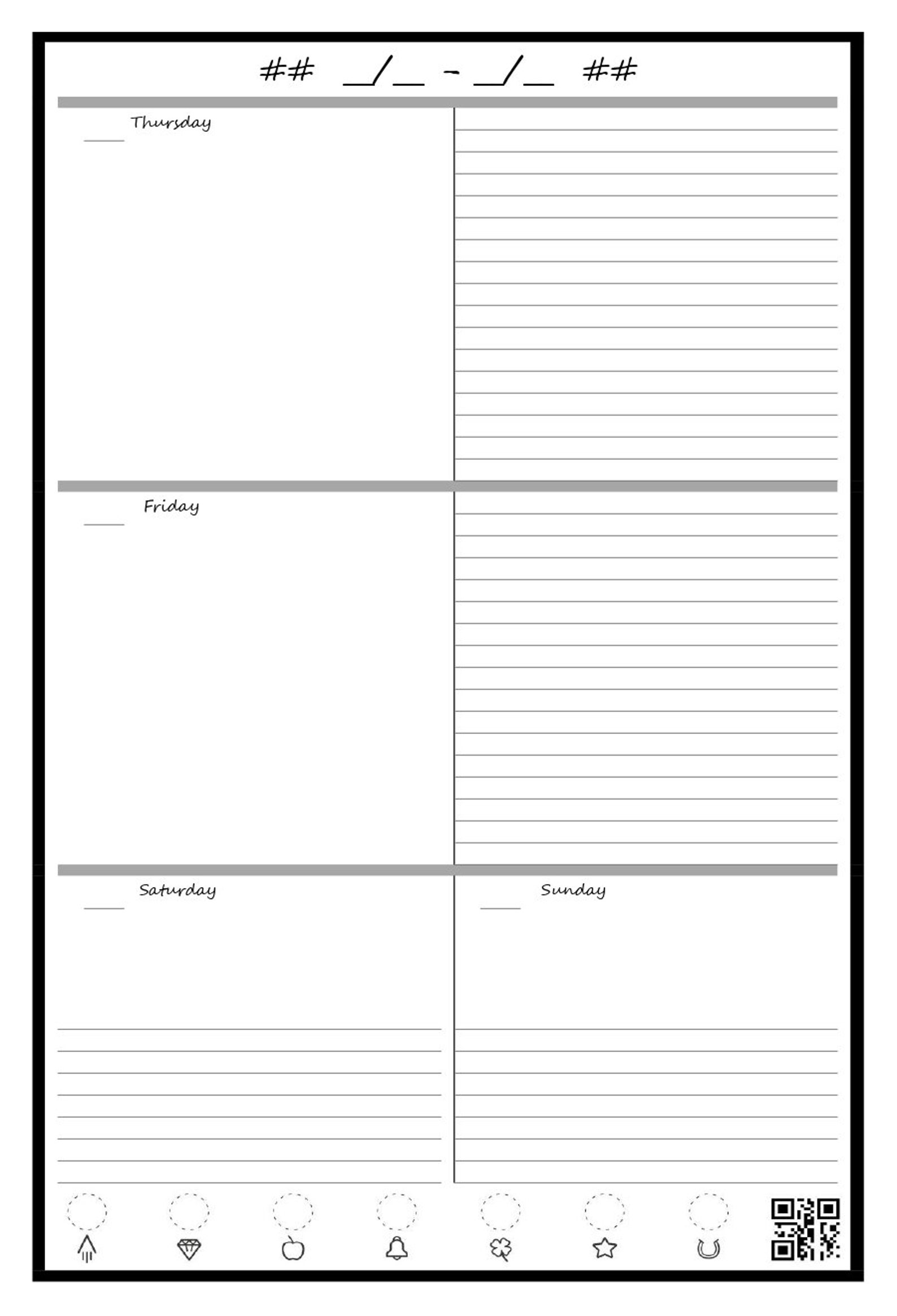 Weekly View 2 Page Weekly Calendar Printable Calendar - Etsy