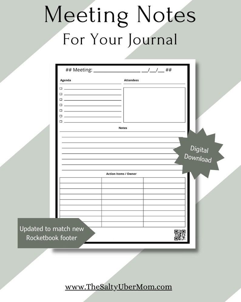 Meeting Notes Journal Page: Rocketbook Compatible (digital Download) - Etsy