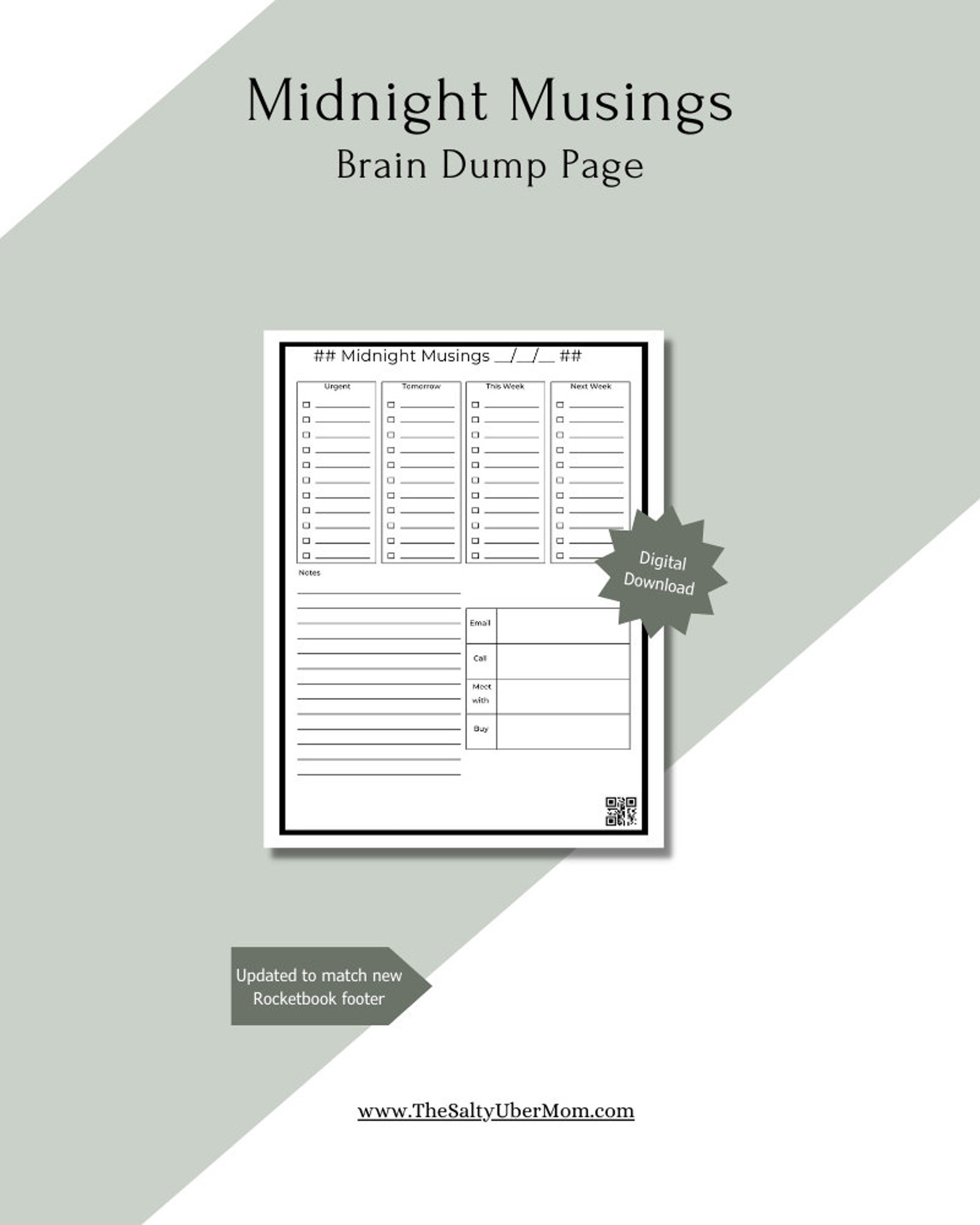 Brain Dump Midnight Musings Digital Download Journal Page With New ...
