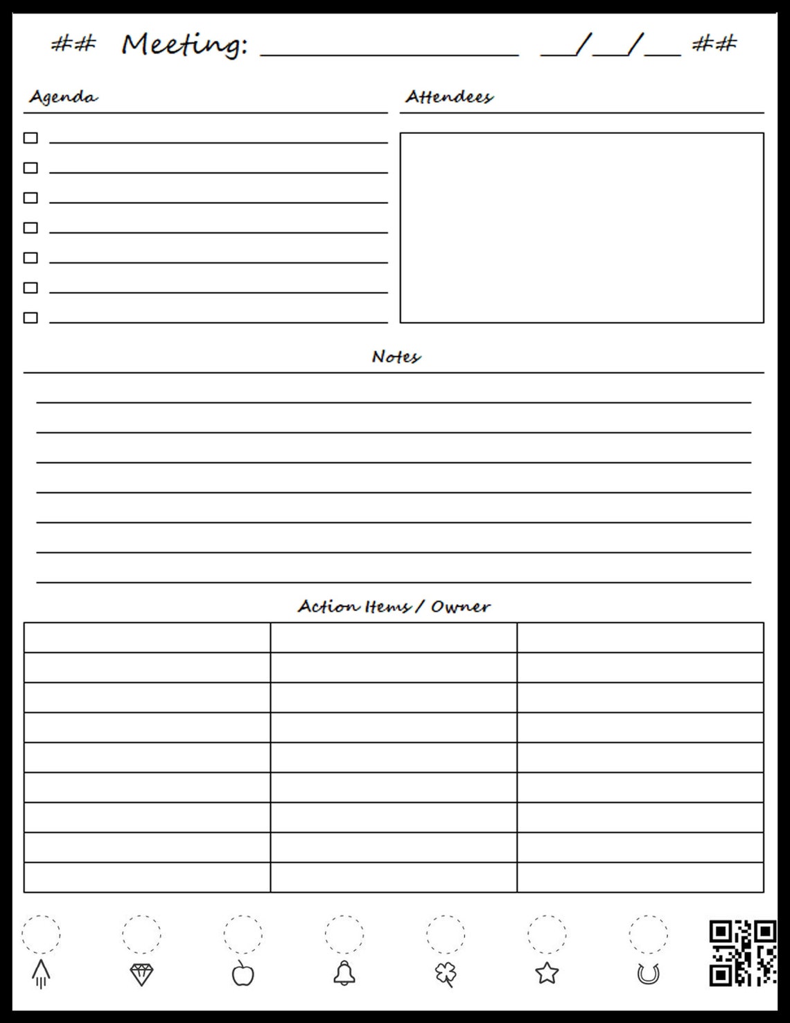Meeting Page With Notes and Action Items Digital Download Journal Page ...
