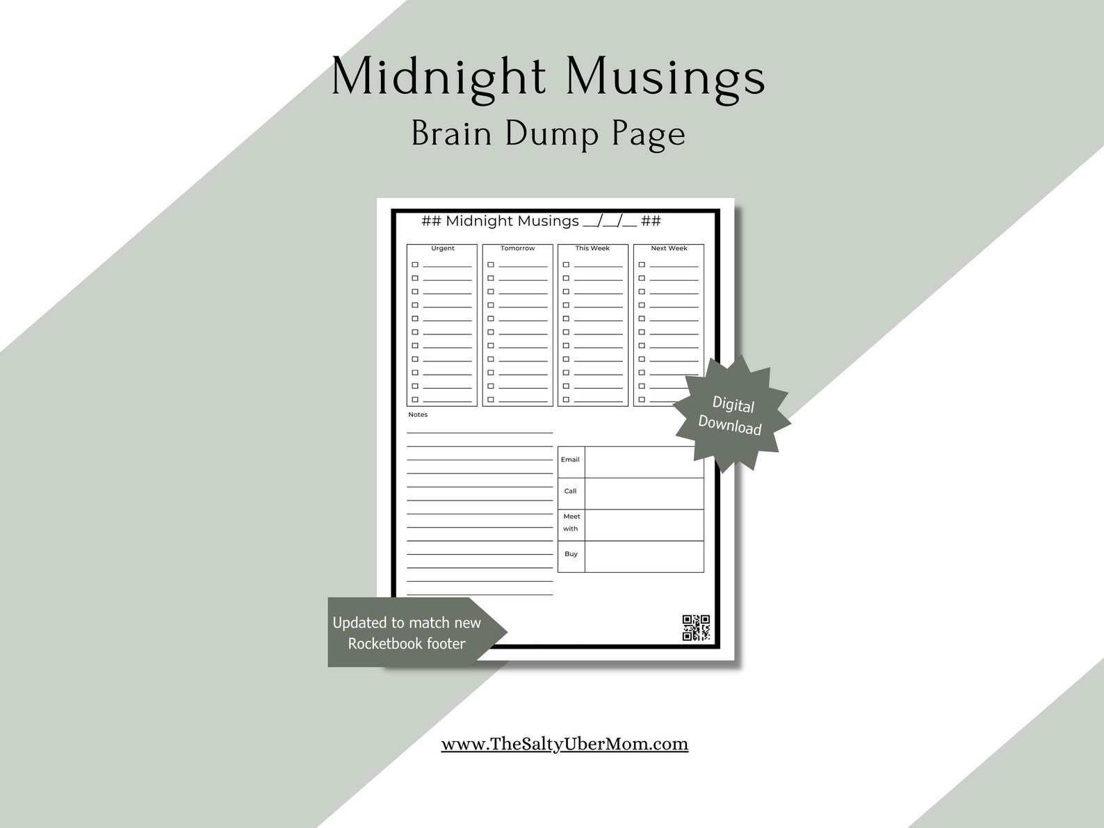 Brain Dump Midnight Musings Digital Download Journal Page With New ...