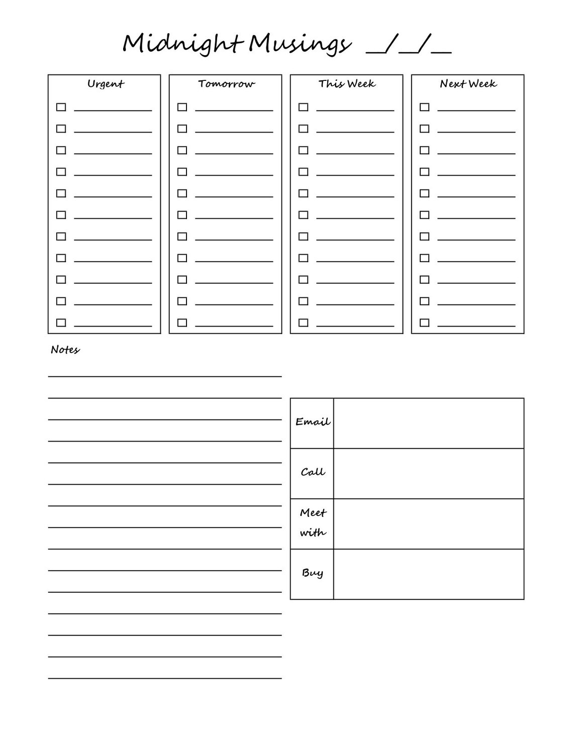 Brain Dump Midnight Musings Planner Page Digital Download Journal Page ...