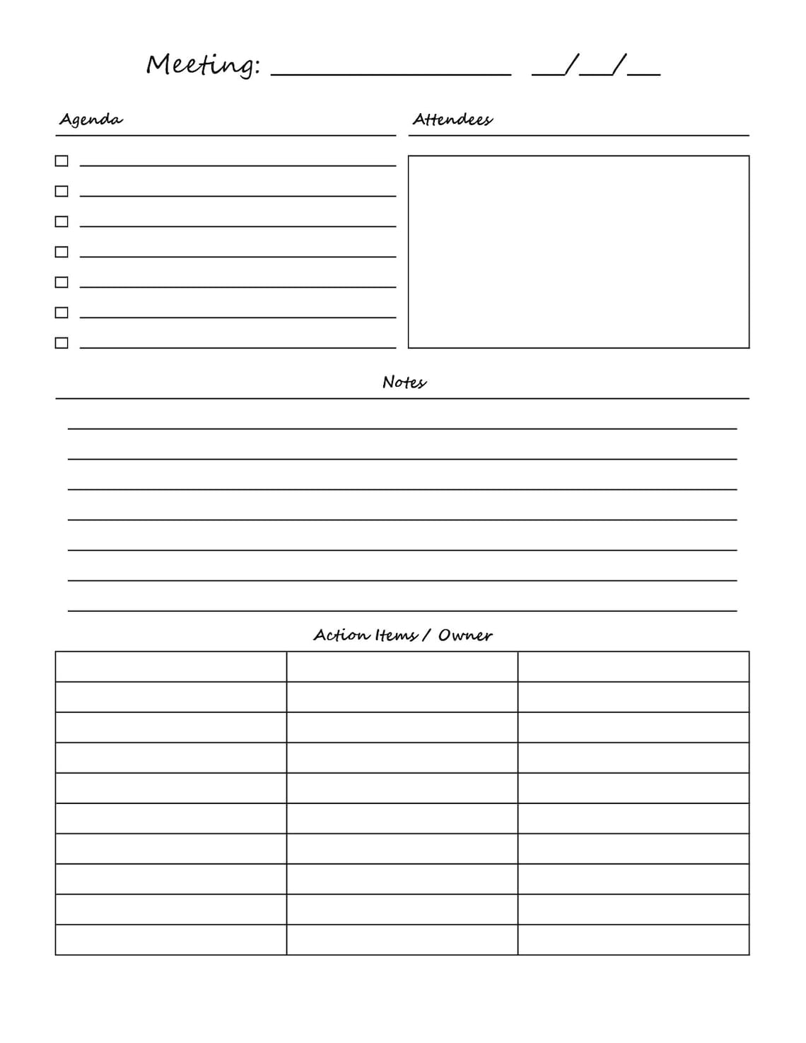 Meeting Page With Notes and Action Items Digital Download Journal Page ...