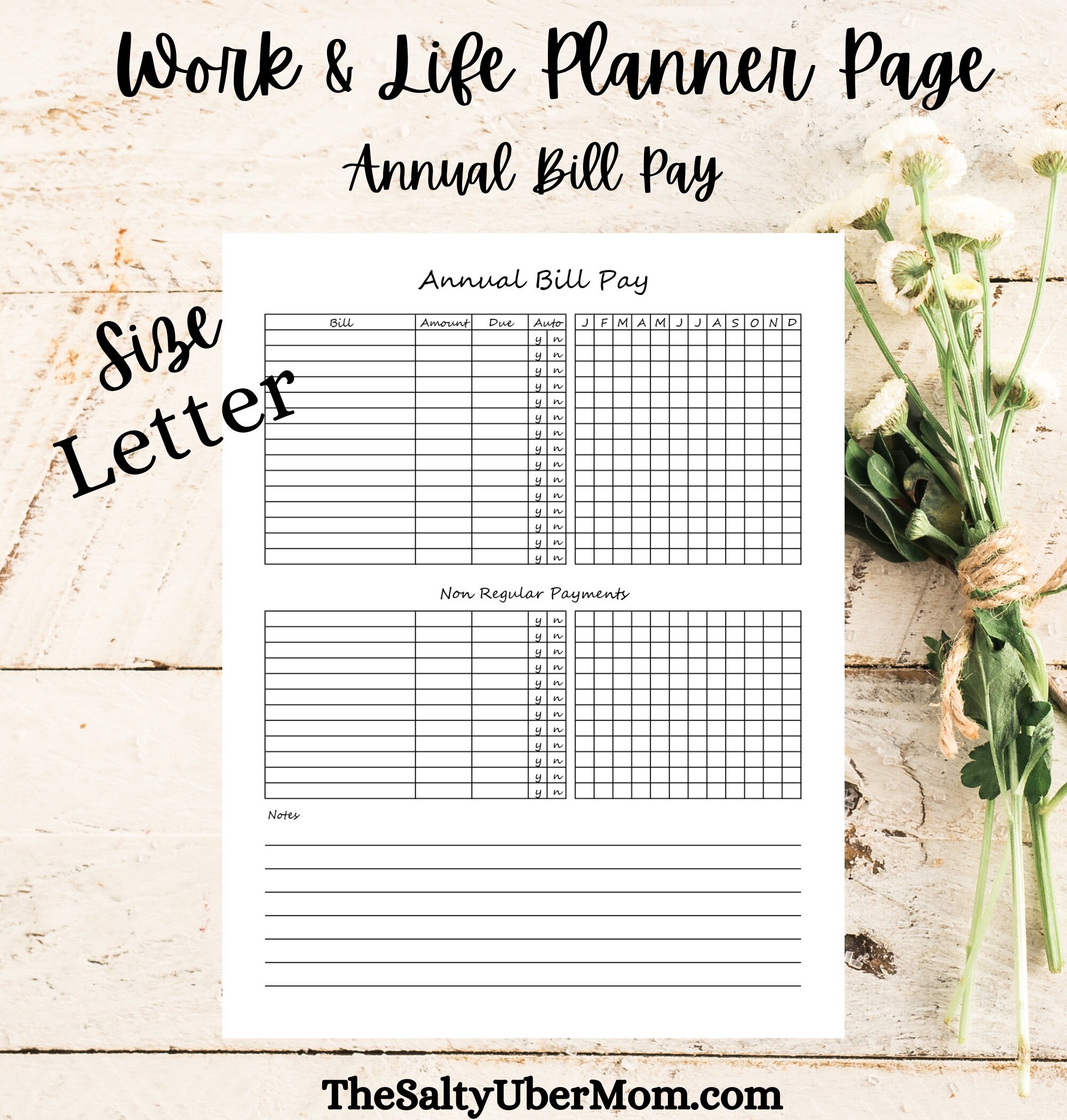 Annual Bill Pay Sheet Digital Download Journal Page - Etsy