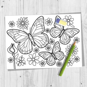 Butterflies Printable Coloring Page Nature Activity Sheet | Etsy