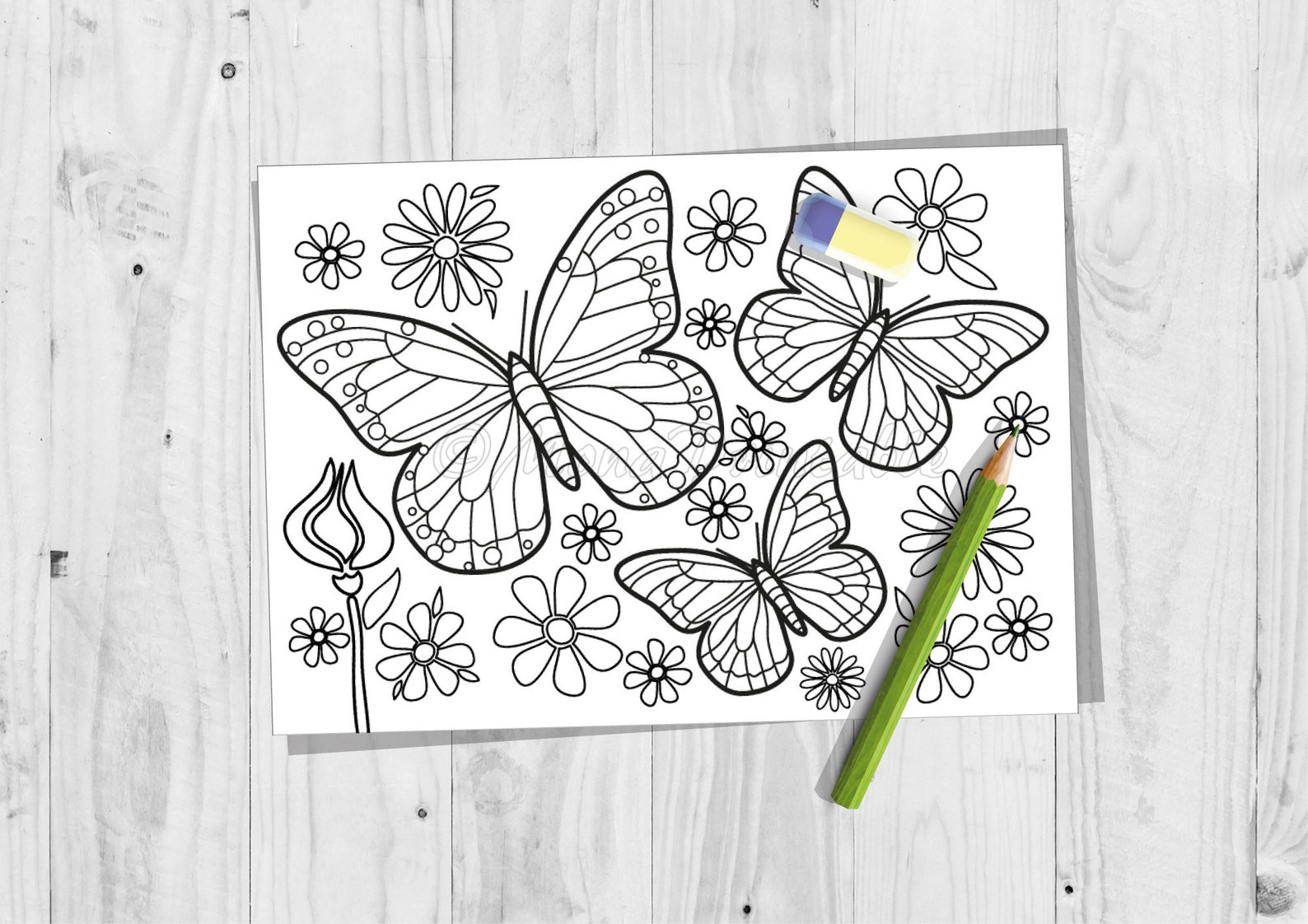 Butterflies Printable Coloring Page Nature Activity Sheet | Etsy