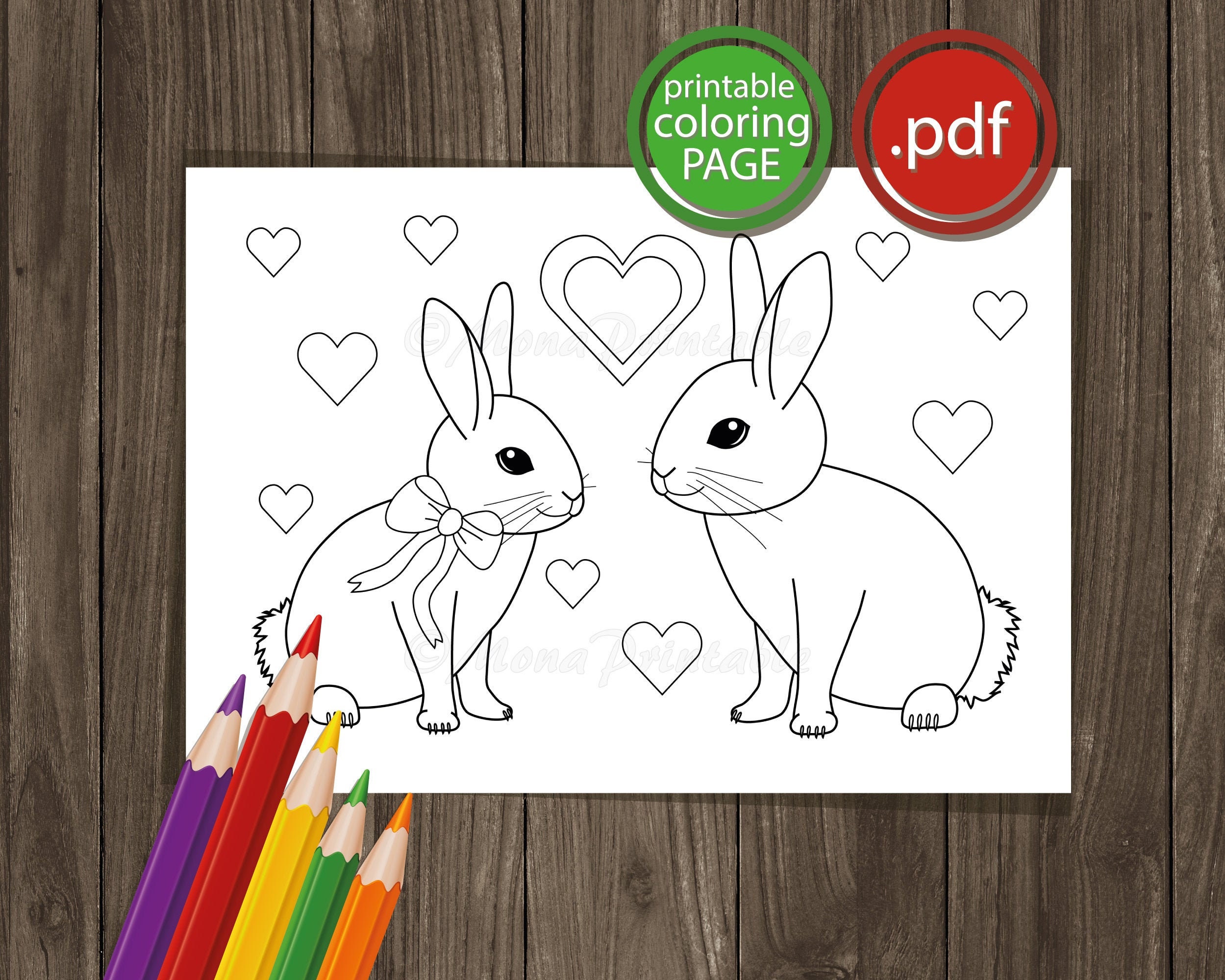 Printable Coloring Page Rabbits in love Activity Sheet | Etsy