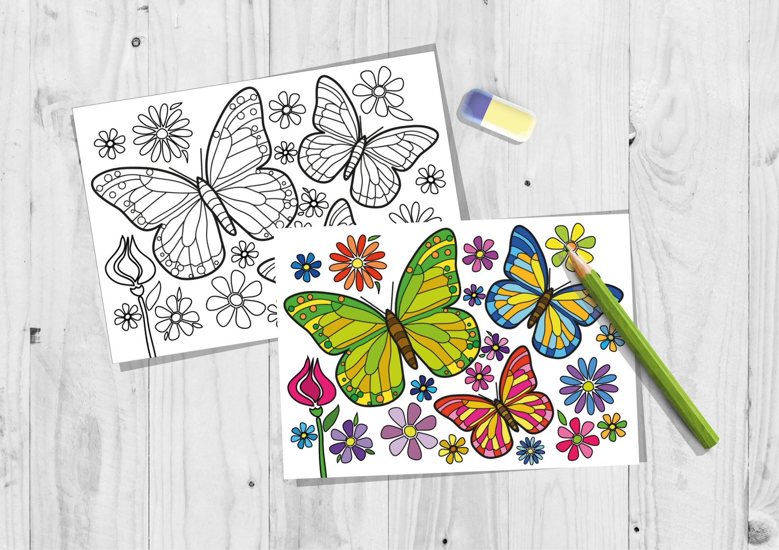 Butterflies Printable Coloring Page Nature Activity Sheet | Etsy