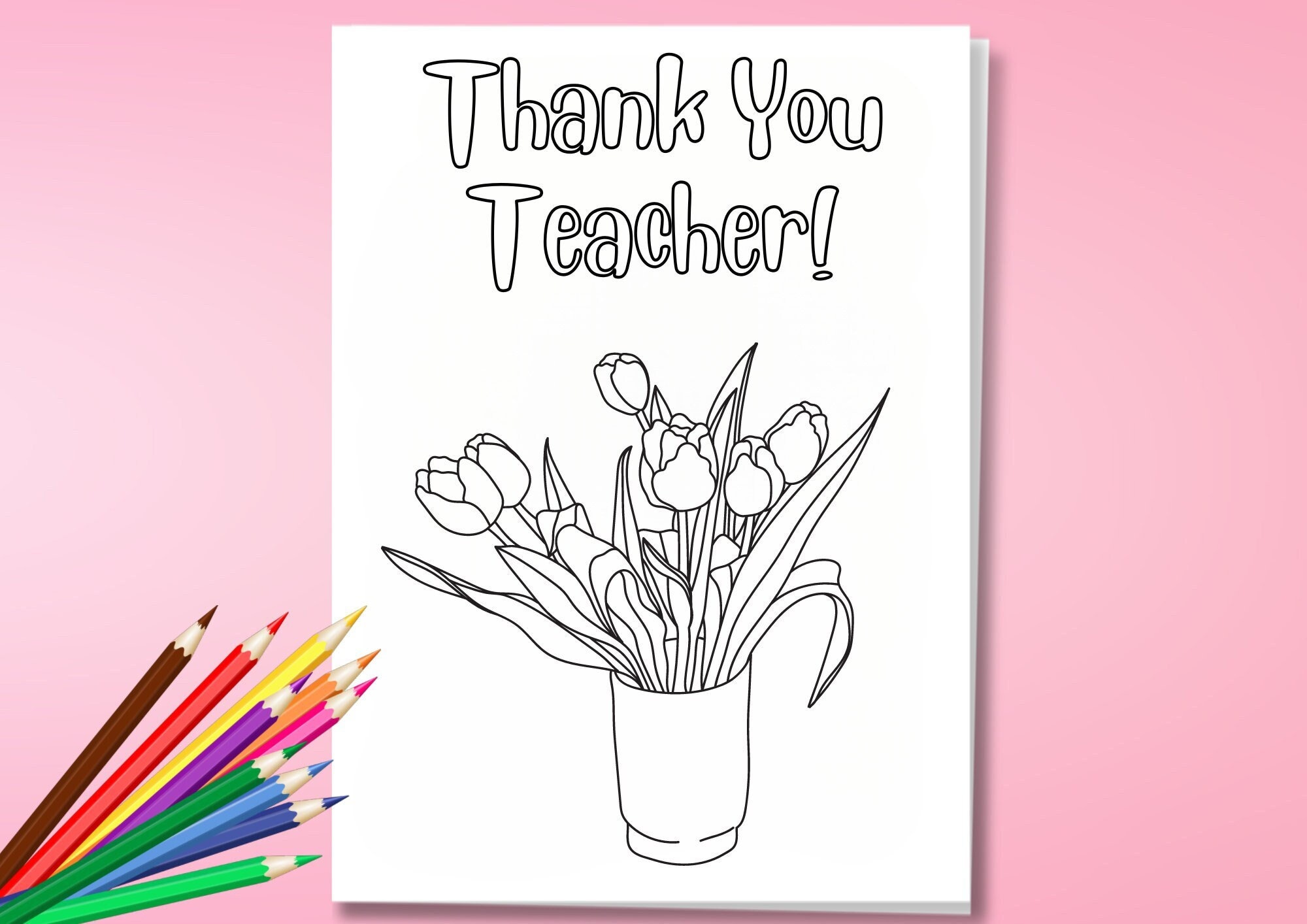 Thank You Teacher Card – Flower Coloring Page (PDF) - Etsy
