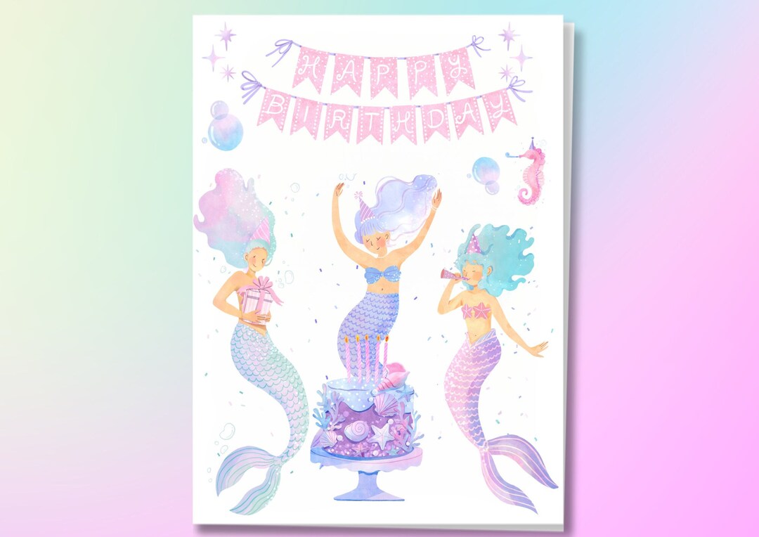 Instant Download Printable Mermaids Birthday Card Instant - Etsy