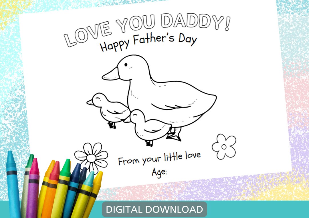 LOVE YOU DADDY! Printable Father's Day Colouring Page. Instant Digital ...