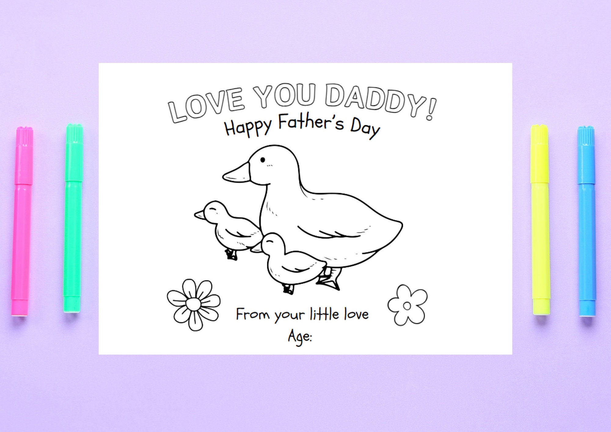 LOVE YOU DADDY! Printable Father's Day Colouring Page. Instant Digital ...
