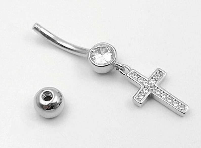 925 Sterling Silver Cross Belly Ring - Etsy