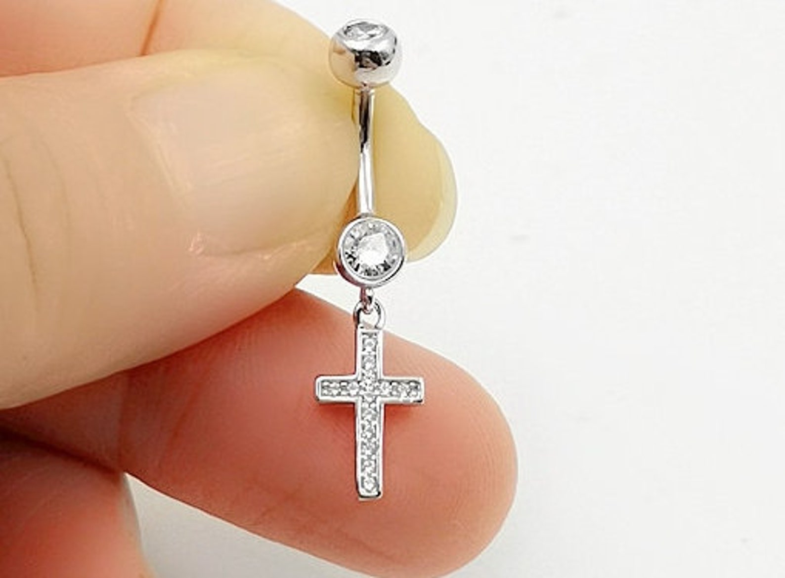 925 Sterling Silver Cross Belly Ring - Etsy