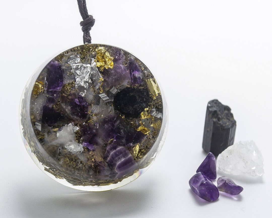 Orgonite Black Tourmaline and Amethyst Shield Pendant Necklace - Etsy