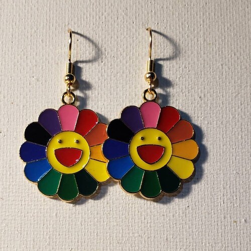 Hobicore Hope World Rainbow Flower Fan Art Pendant Earrings - Etsy