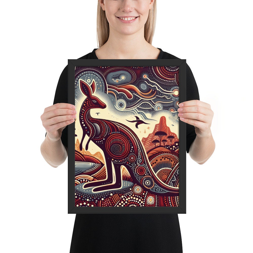 Aboriginal Art Kangaroo Print Framed Poster, Housewarming Gift ...