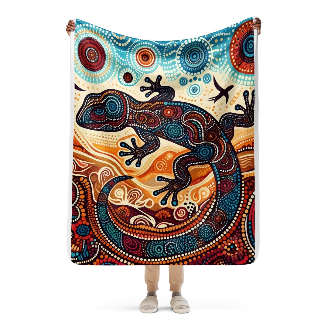Aboriginal Art Gecko Lizard Sherpa Blanket, Gift for Art Lover ...