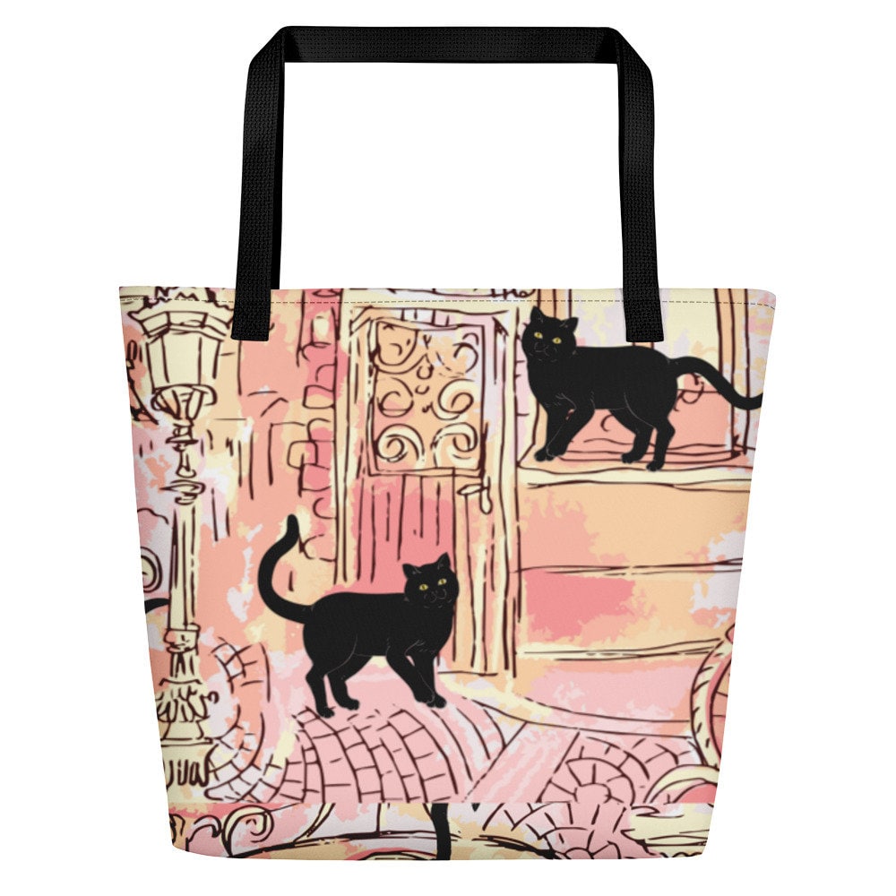 Huge Tote Bag Cats in a Parisian Cafe, Gift for Her, Birthday Gift ...