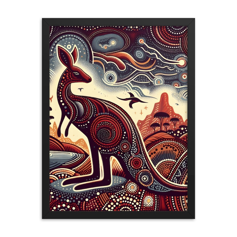 Aboriginal Art Kangaroo Print Framed Poster, Housewarming Gift ...