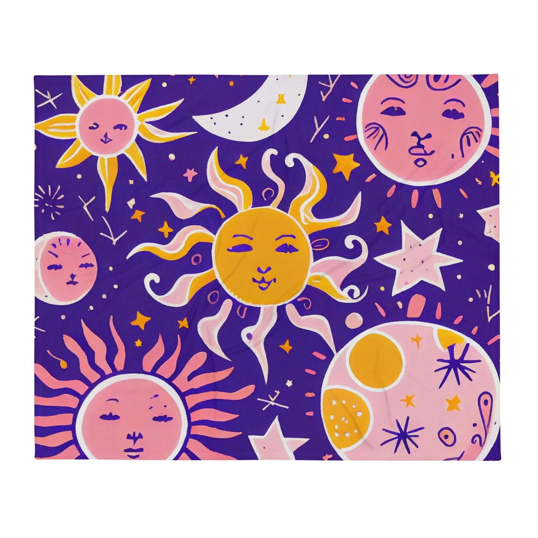Celestial Art Smiley Sun Throw Blanket, Housewarming Gift, Cosmic Art ...