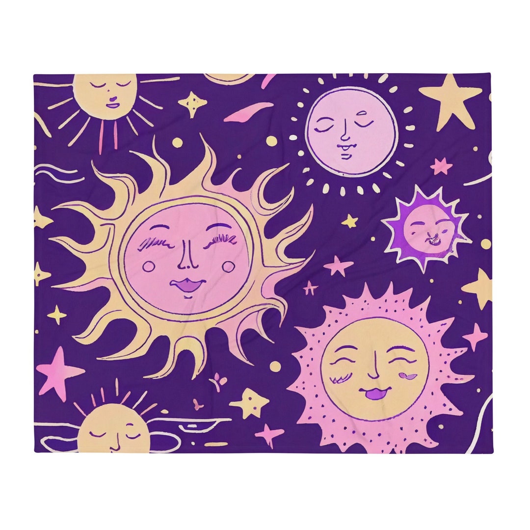 Celestial Art Smiley Sun Throw Blanket, Housewarming Gift, Cosmic Art ...