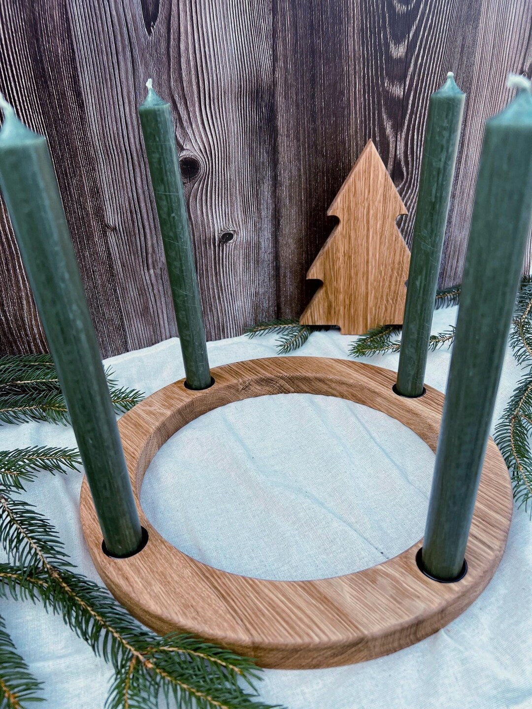 Oak Advent Wreath | Modern Wooden Ring With Candle Holder ...