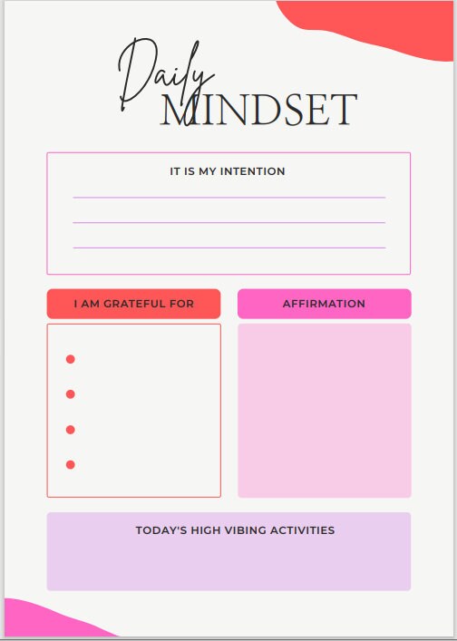Daily Mindset Planner Template for a High Vibe Week - Etsy UK