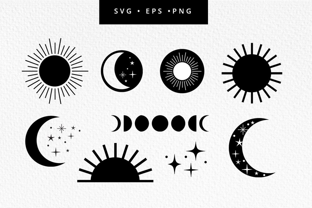 Sun Moon SVG Bundle, Celestial Svg, Boho Sun SVG Cut File, Moon Phases ...