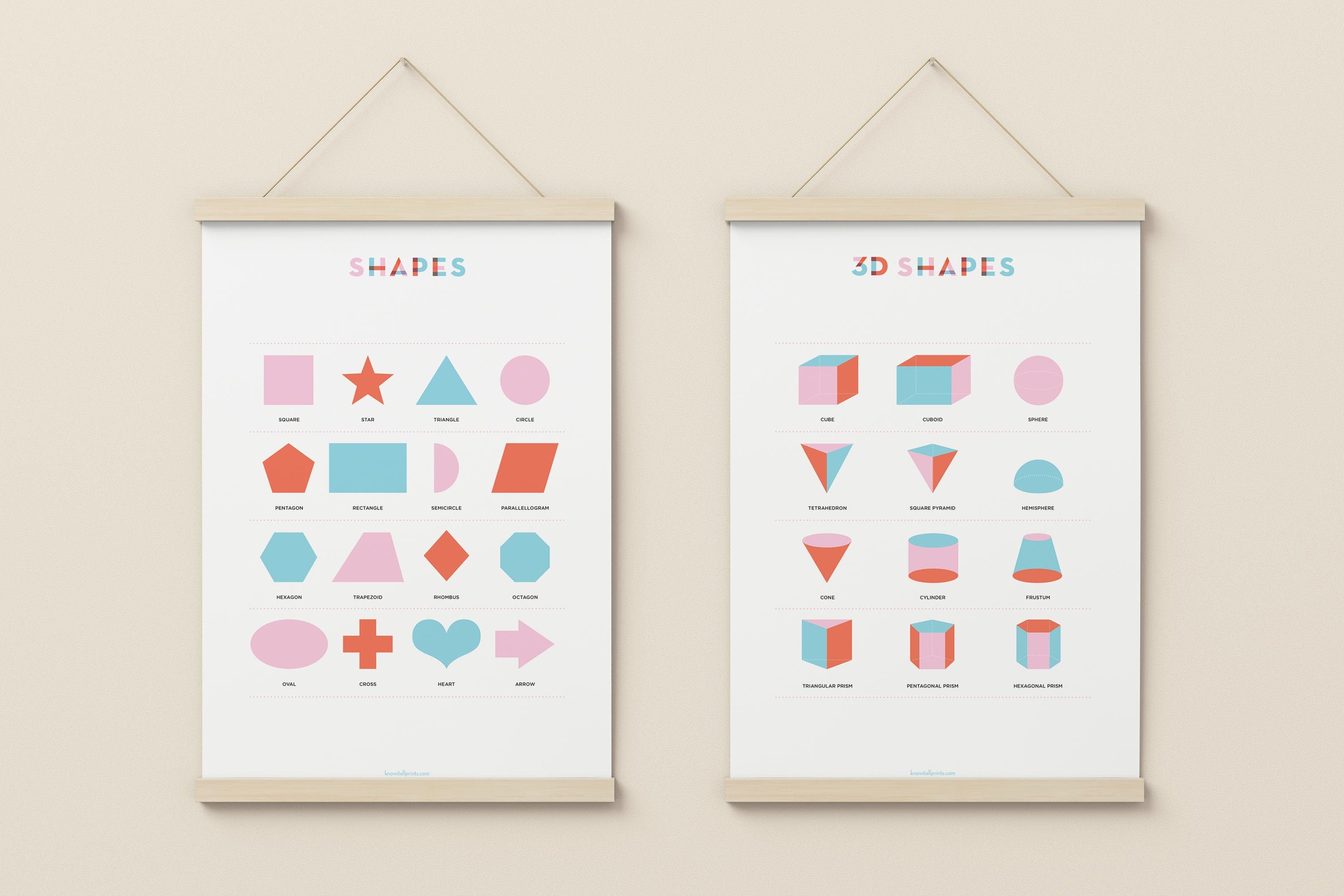 Math Shapes Bundle, Set of 2, 2d Shapes Poster, 3d Shapes Poster, Math ...