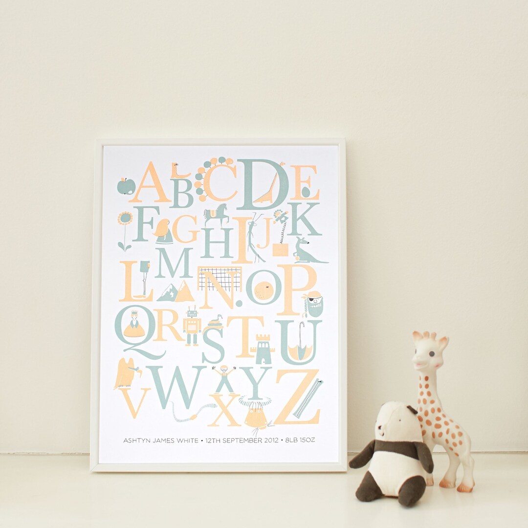 Personalized Illustrated Alphabet Screen Print A-z, Original Art Print ...