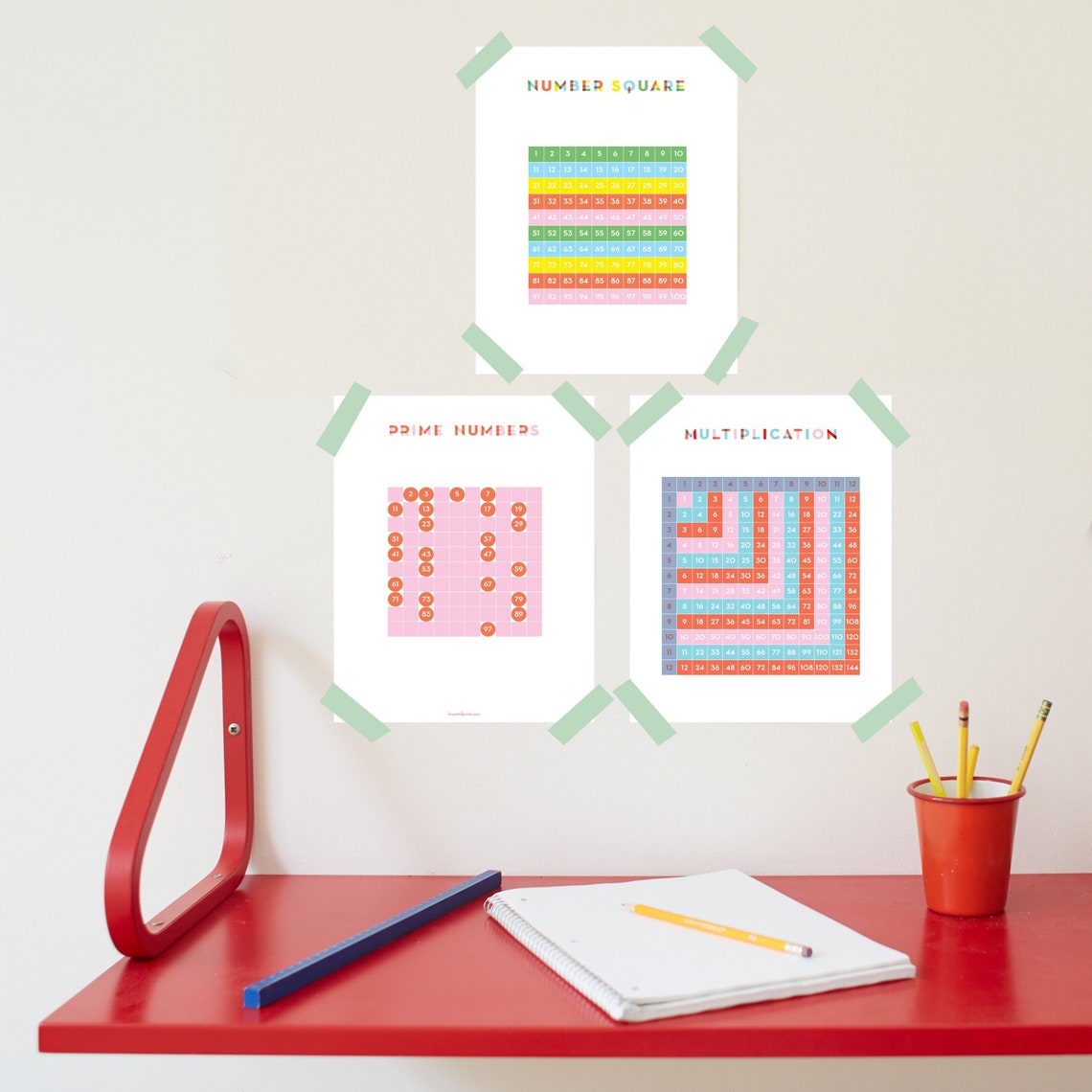 Math Printable Kit, Multiplication Chart Poster, 1-100 Counting Poster ...