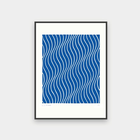 Rippling blue Geometric Linocut Print - Etsy