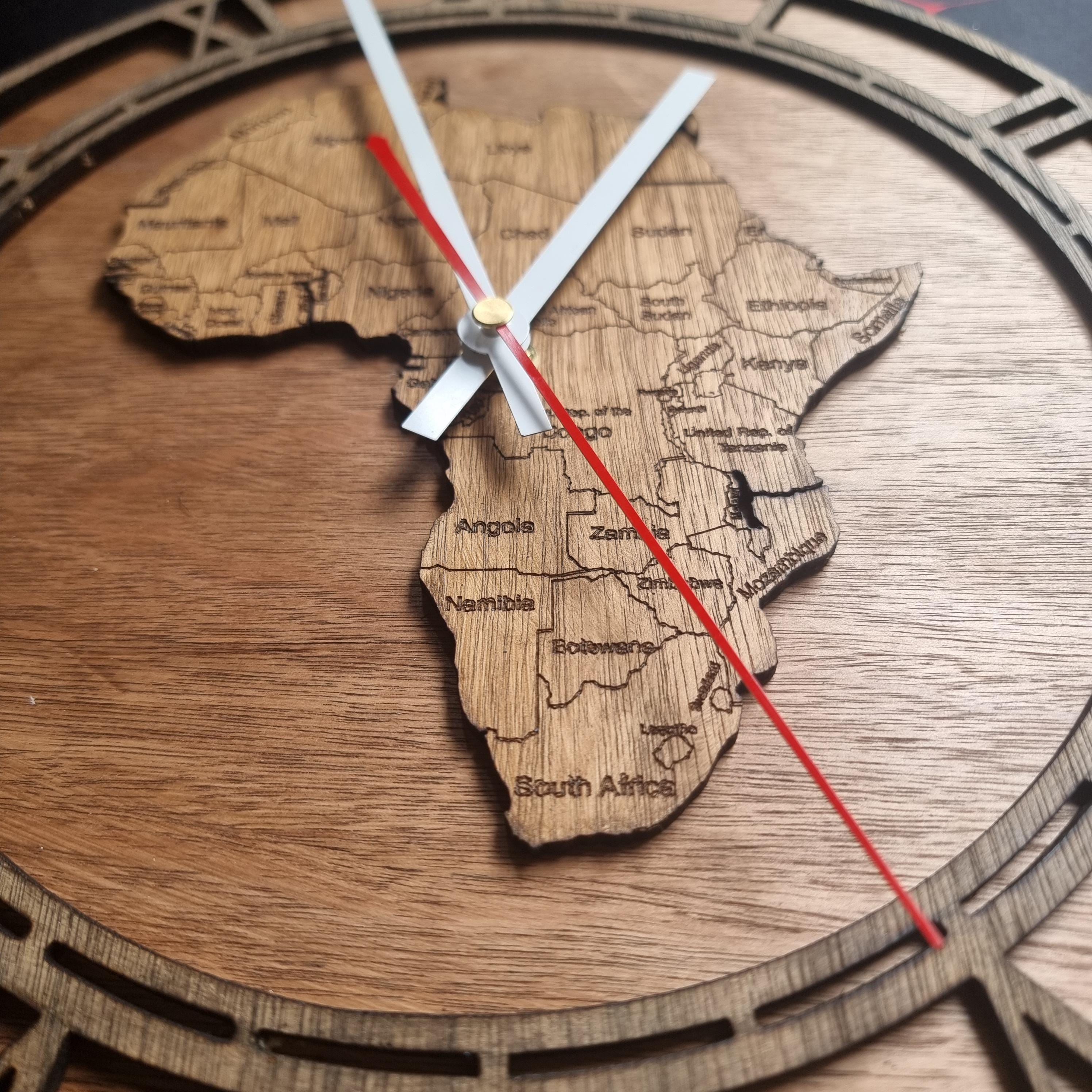 Wooden Wall Clock With African Map – Customizable Home Decor - Etsy UK