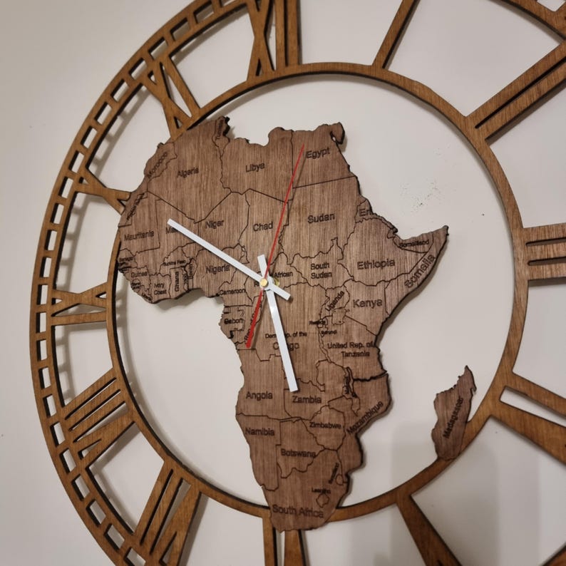 Africa Map Wooden Wall Clock - Rustic Home Decor, Personalized Gift - Etsy