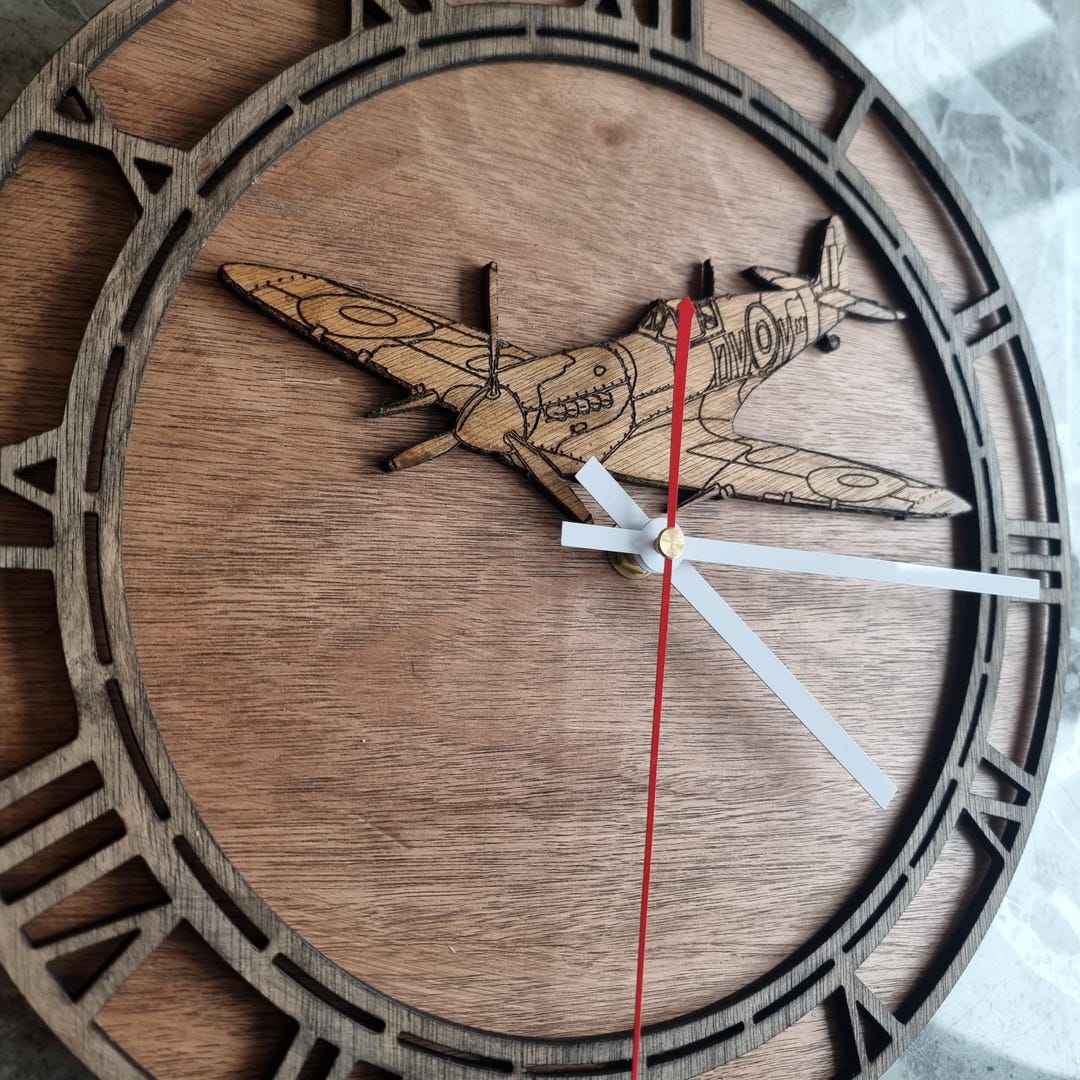 Spitfire Wall Clock With Roman Numerals Vintage Aircraft Decor Aviation ...