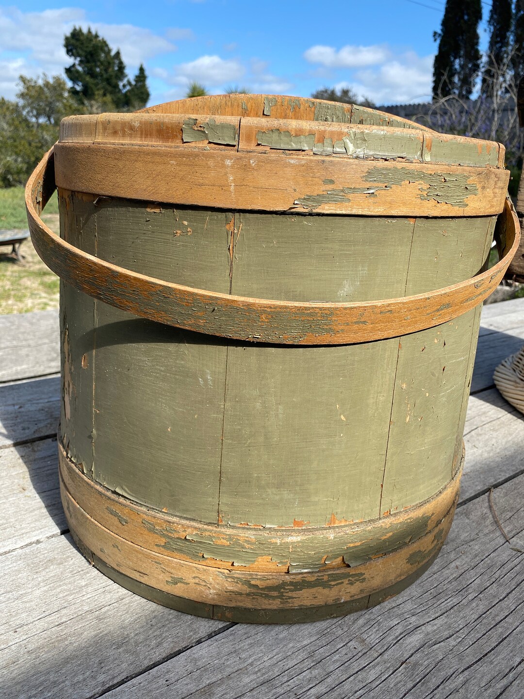 Large Primitive Wooden Sugar FIRKIN Bucket With Swing Handle and ...