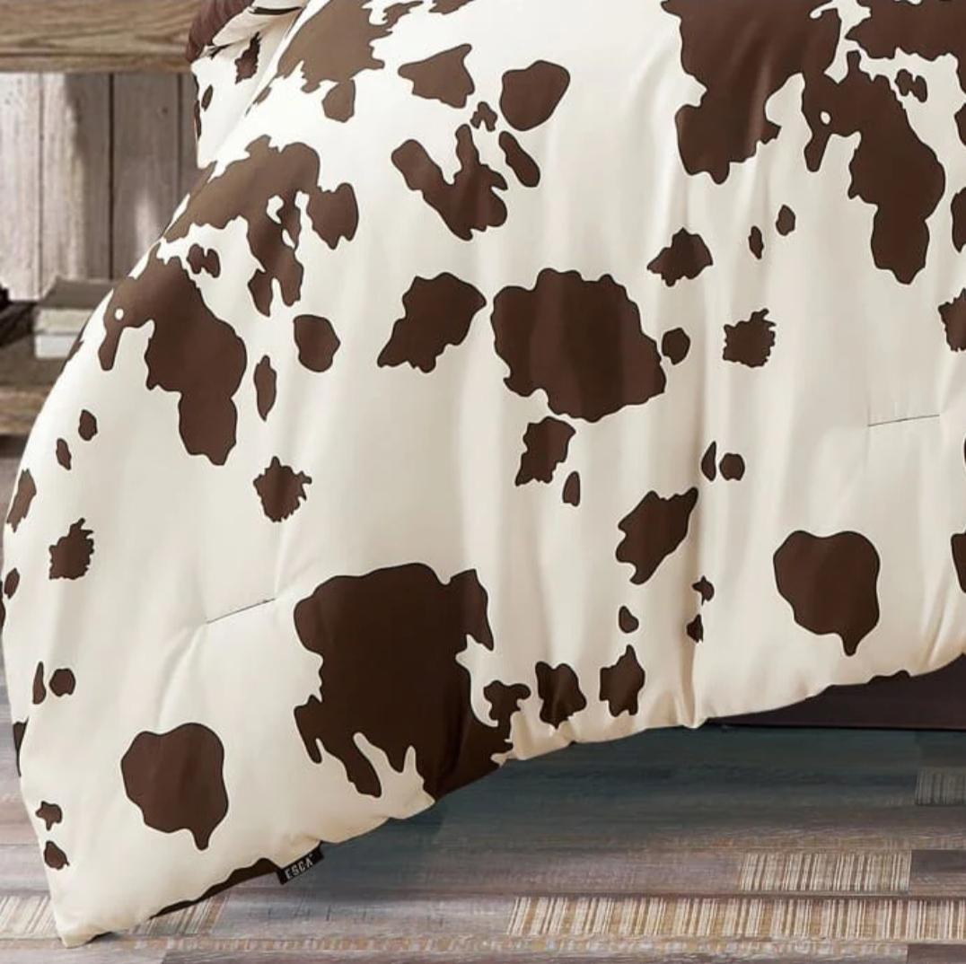 Cow Print 3 Pc Comforter Set | Rustic Brown Cowhide Lodge Bedding ...